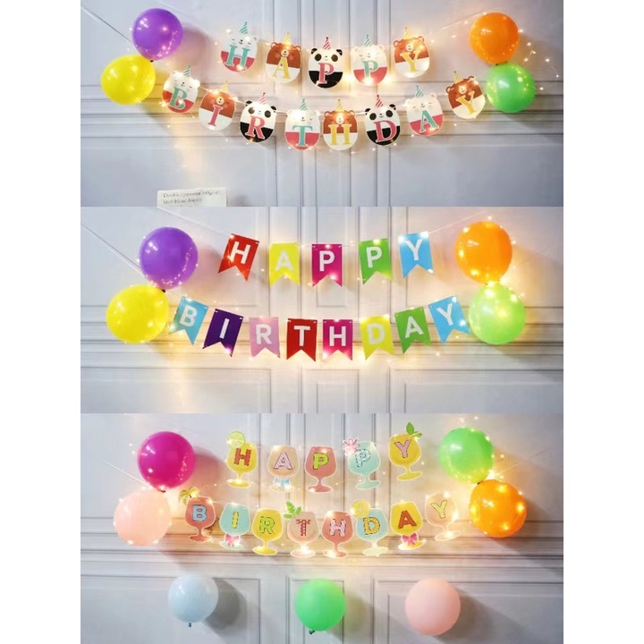 Happy Birthday Banner Set Paper Birthday Decor Pull Flag 13Pcs Banners ...
