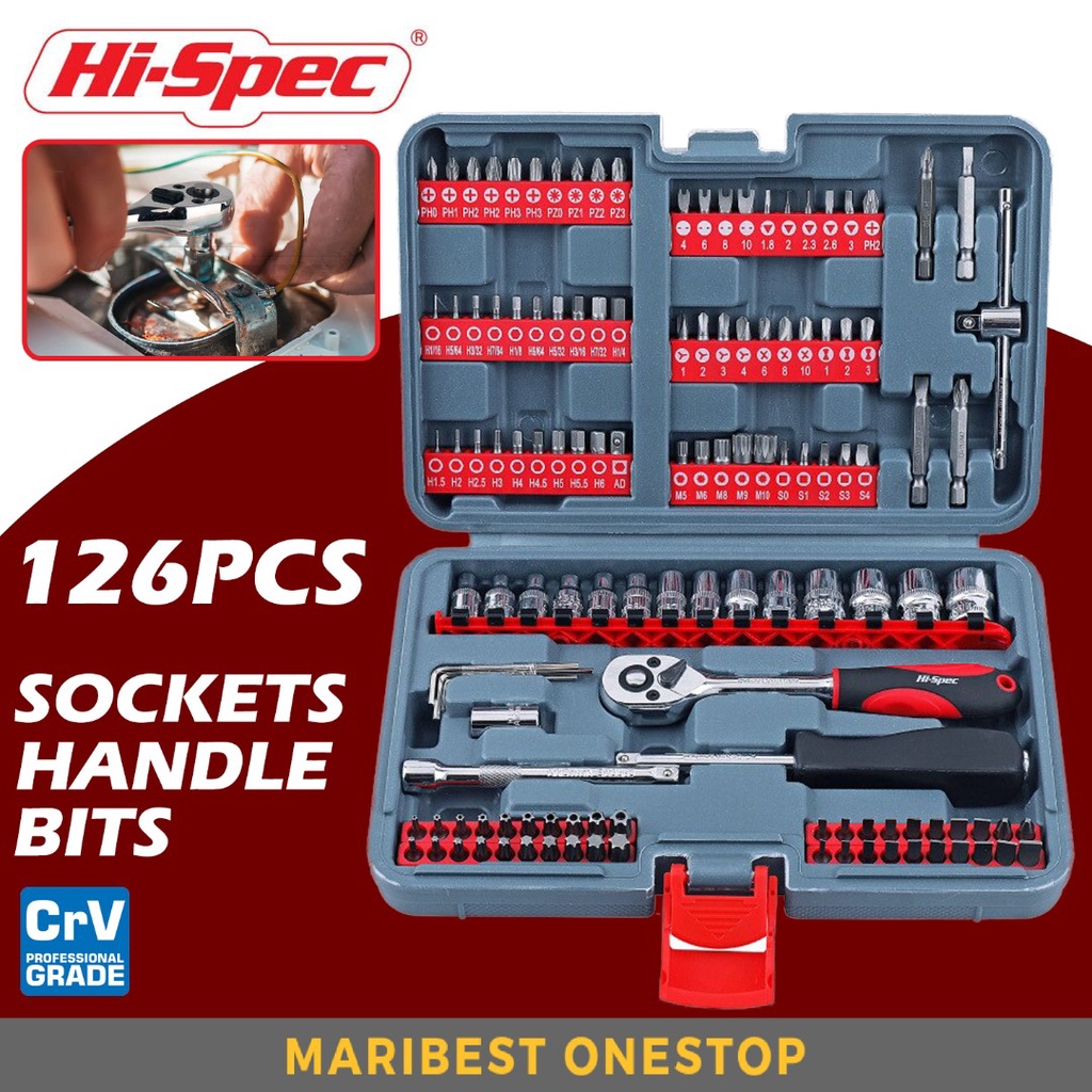 Hi-Spec 126pc Ratchet Socket Wrench Screwdriver Bit Set Socket Set Tool ...