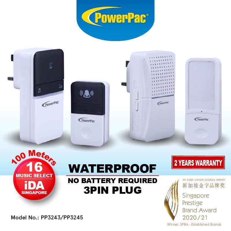PowerPac Water proof Wireless Door Bell , Plug In Door Bell, Calling ...