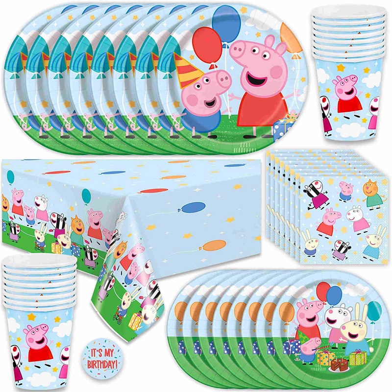 New Peppa Pig Theme Birthday Party Tableware Set Paper Cup Plate Banner ...