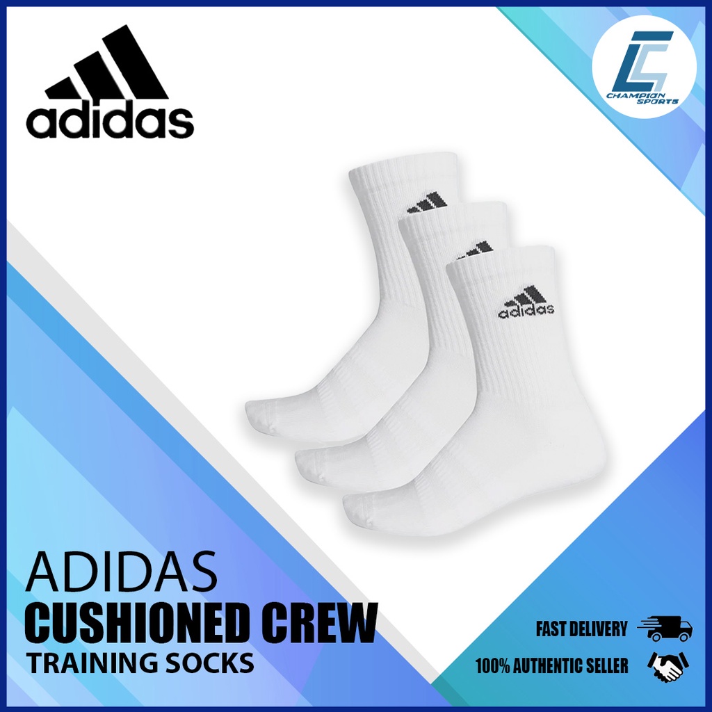 Adidas Cushioned Crew Training Socks 3 Pairs (DZ9356 / DZ9357) | Shopee ...