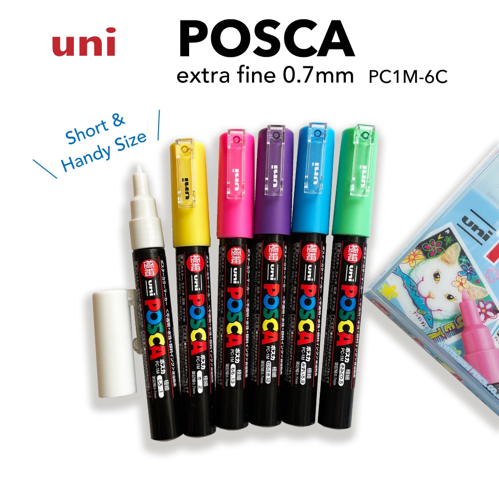 UNI POSCA Extra Fine Tip 6 Colors Set PC-1M Water-Based Colour Paint ...