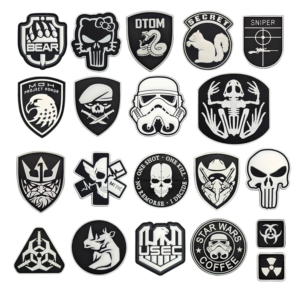 PVC 3D Rubber Patch Tactical Badge Black White With Hook Clothing ...