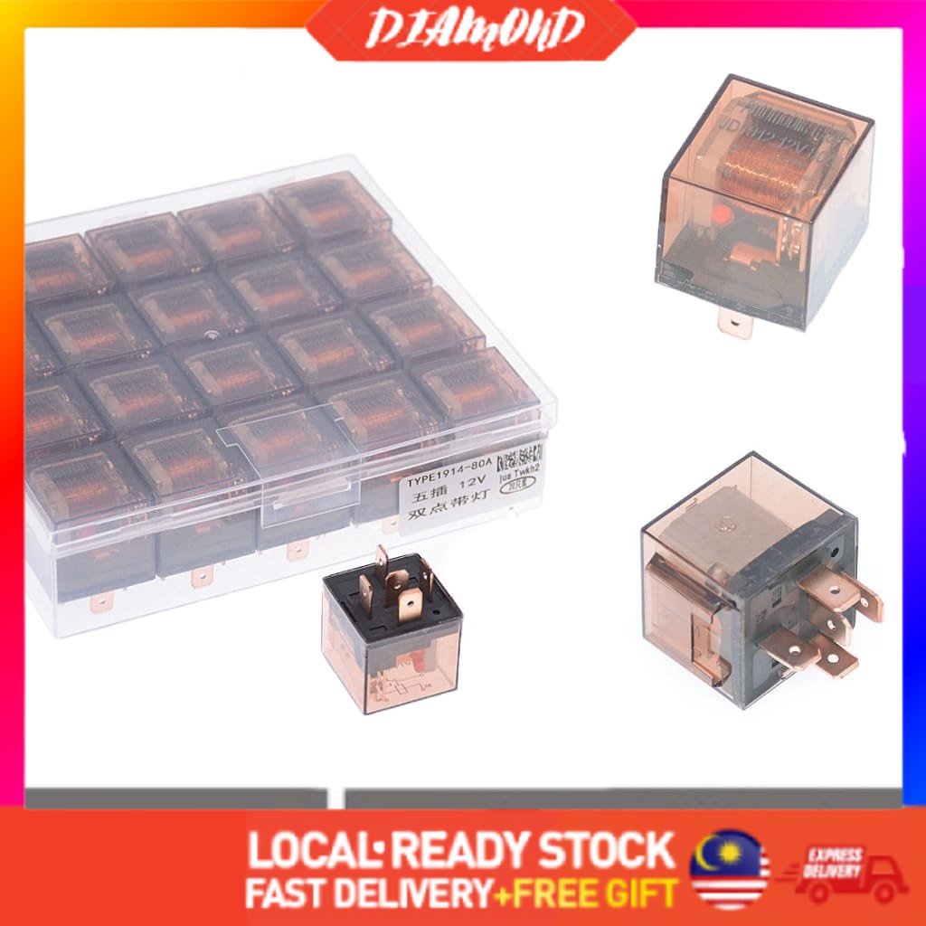 DIAMOND 12V 80A 5 PIN Relay with LED (1PC) Perodua Proton | Shopee ...