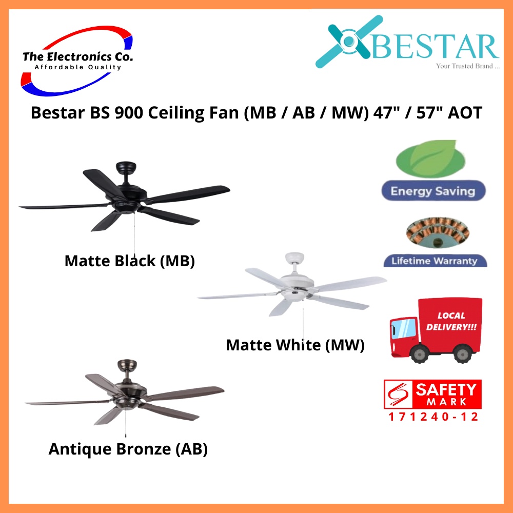 Bestar BS 900 Ceiling Fan (MB / AB / MW) 47" / 57" AOT | Shopee Singapore
