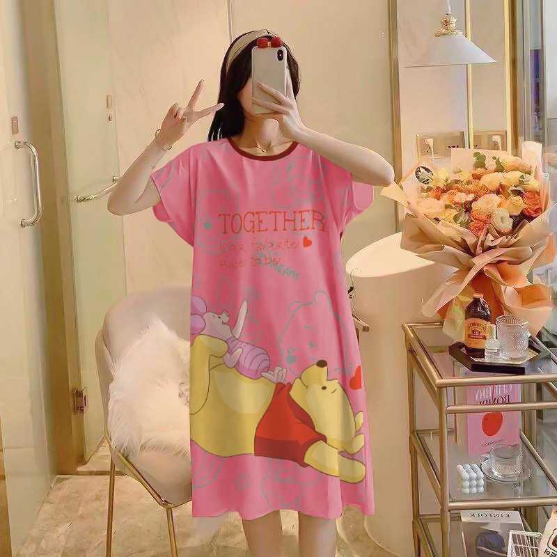 Nightdress Summer Thin Cartoon Women Pyjamas milk silk home service ...