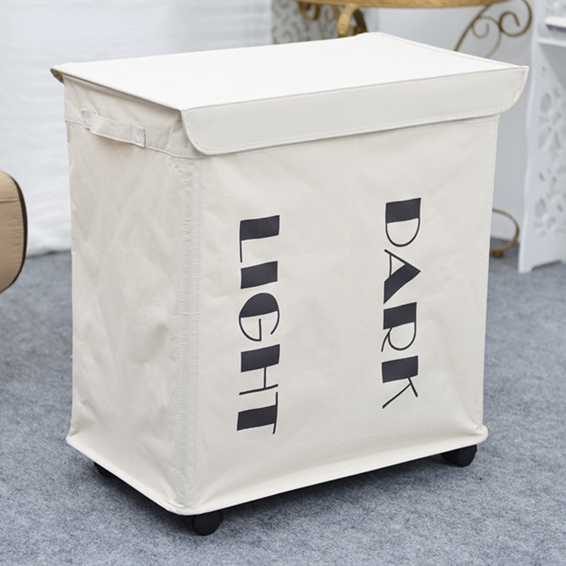 Dirty Clothes Basket Laundry Basket with Wheels Oxford Cloth Iron Frame ...