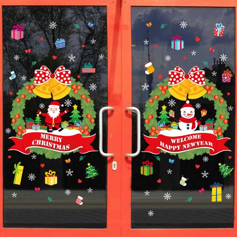 Christmas Garland Glass Electrostatic Stickers Merry Christmas Glass ...