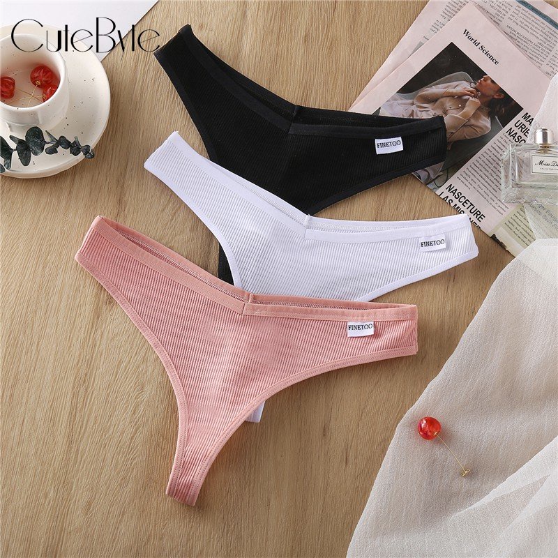 Cute Byte Cotton Thongs Women Sexy V Waist G-String Comfortable Striped ...