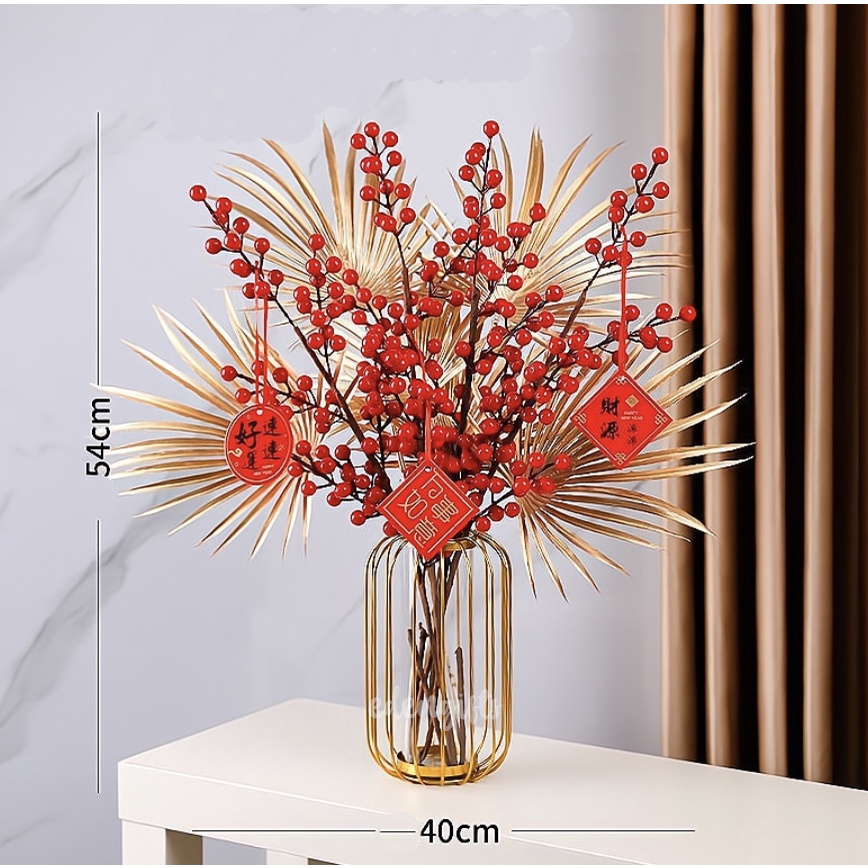 CNY Chinese New Year deco, Artificial golden flower vase, Auspicious ...
