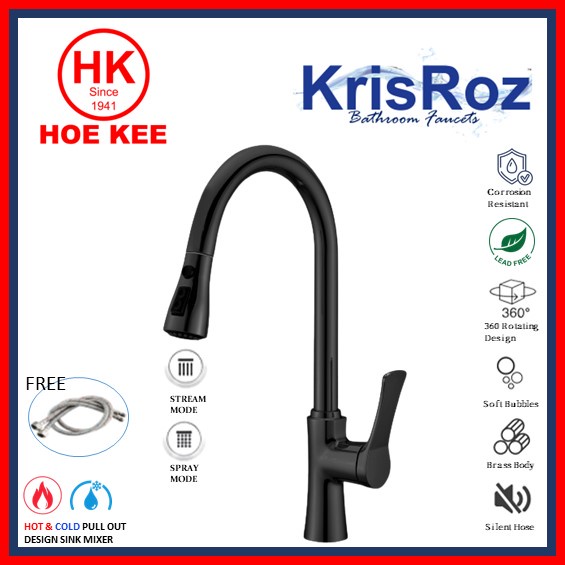 KrisROZ Pull Out Sink Mixer L019 (Chrome / Black/ Metal Gum) | Shopee Singapore