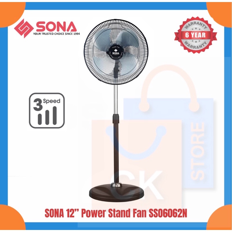 SONA 12” Power Stand Fan SSO6062N | SSO 6062N (6 Years Motor Warranty ...