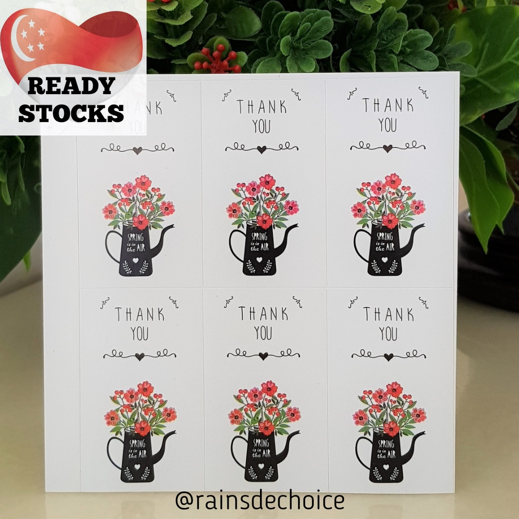 Flower Jar Thank You Sticker Rectangle Labels (10 sheets) | Shopee ...
