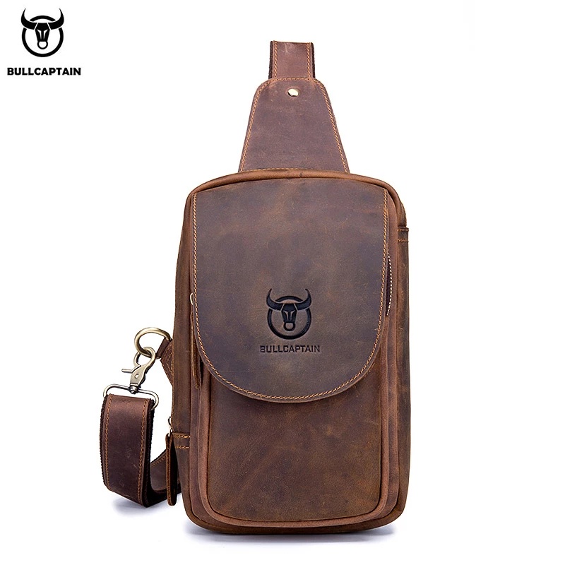 BULLCAPTAIN Men's Crossbody Bags Crazy Horse Leather Chest Bag's ...