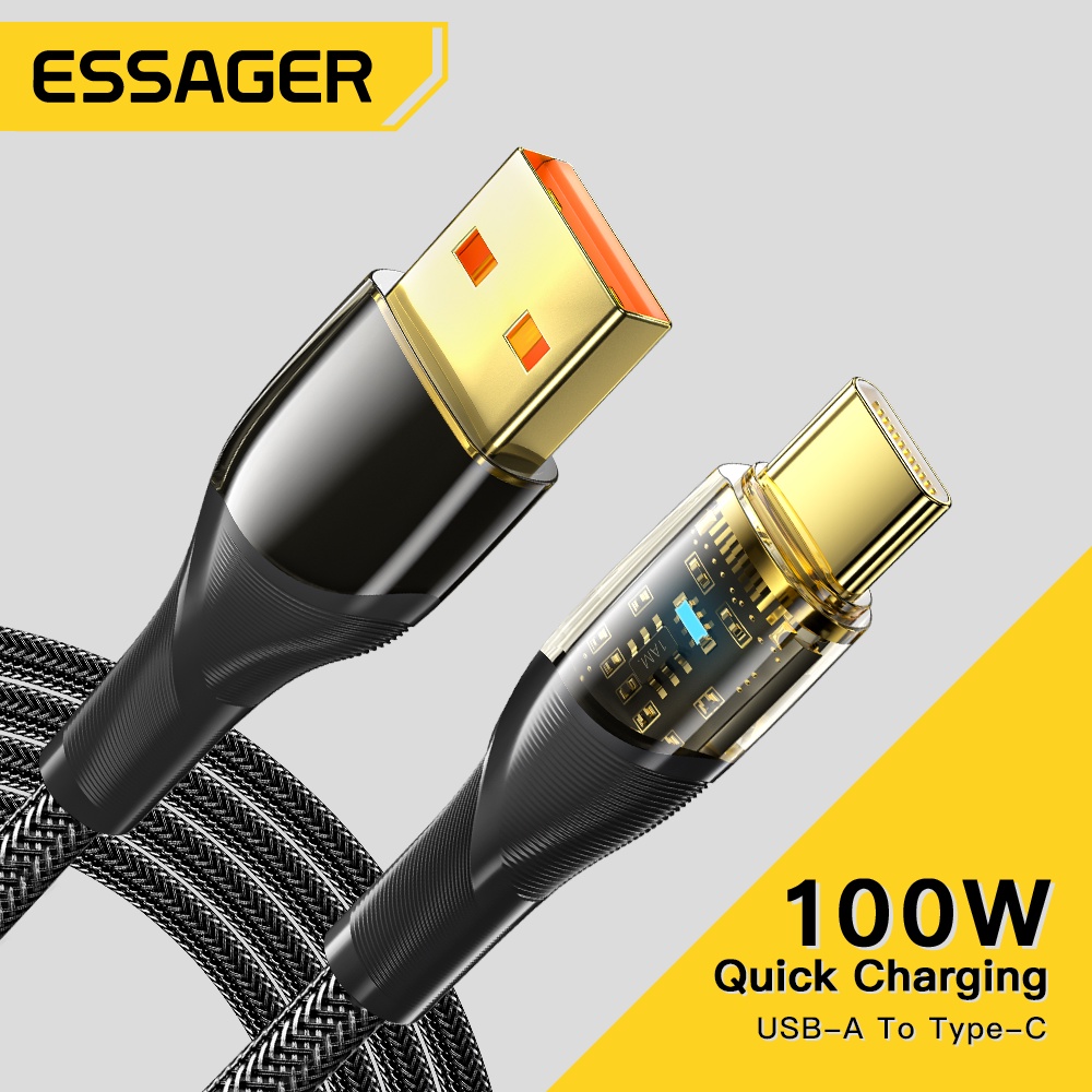 Essager 7A 100w usb type c fast charging cable transparent technology ...