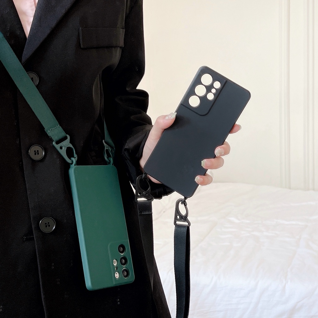 Crossbody Necklace Lanyard Soft Liquid Silicone Case For Samsung Galaxy S21FE S20FE S21 Plus ...