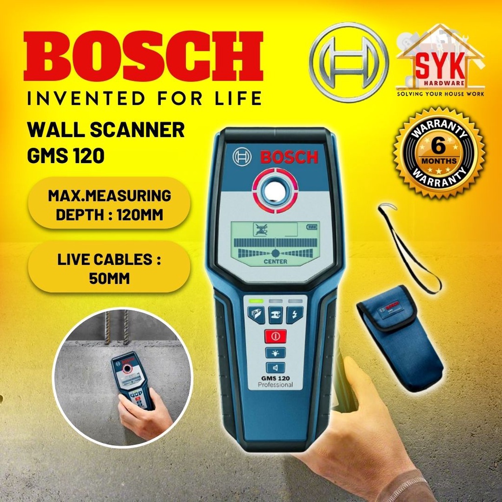 SYK Bosch GMS120 Professional Wall Scanner Detector Metal Detector Depth Battery Scanner ...
