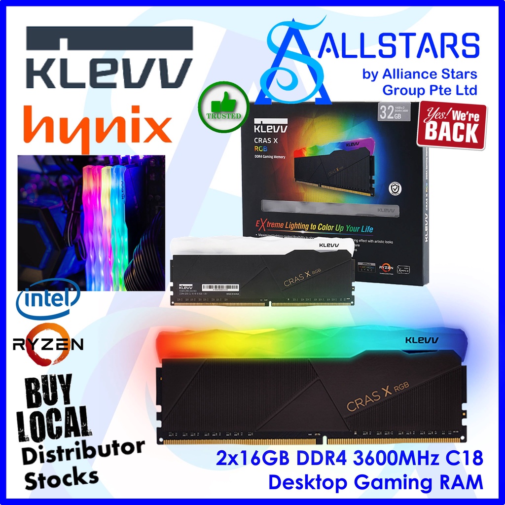 KLEVV 32GB (2x16GB) KLEVV CRAS X RGB DDR4 3600MHz CL18 RAM Kit / Gaming ... KLEVV 32GB (2x16GB) KLEVV CRAS X RGB DDR4 3600MHz CL18 RAM Kit / Gaming ...