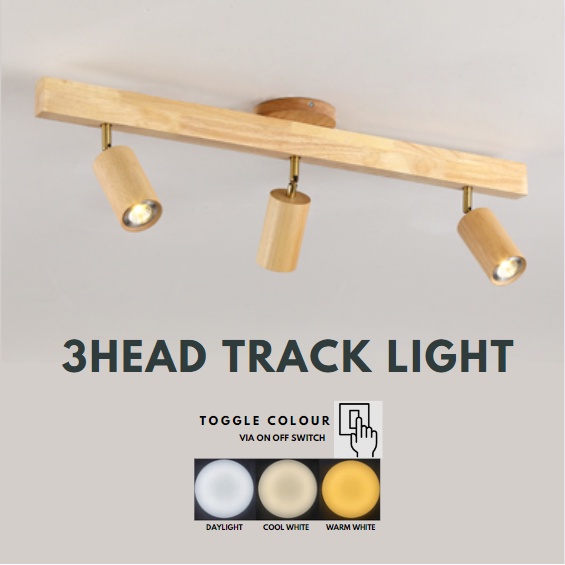 Nordic Real Wood LED Track Light 3 head Spotlight Tri-tone 21W Japanese ...