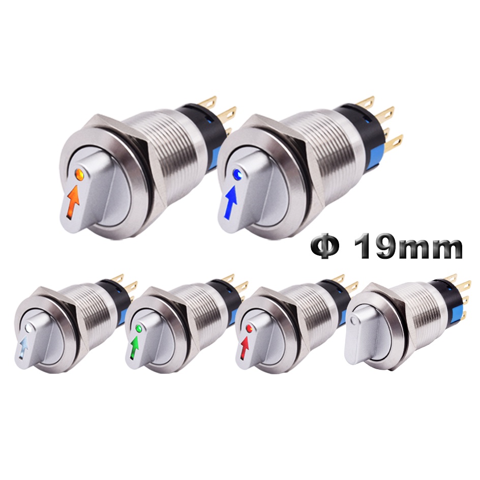19mm 2 3 position Metal Selector Rotary Switch Latching Push Button ...