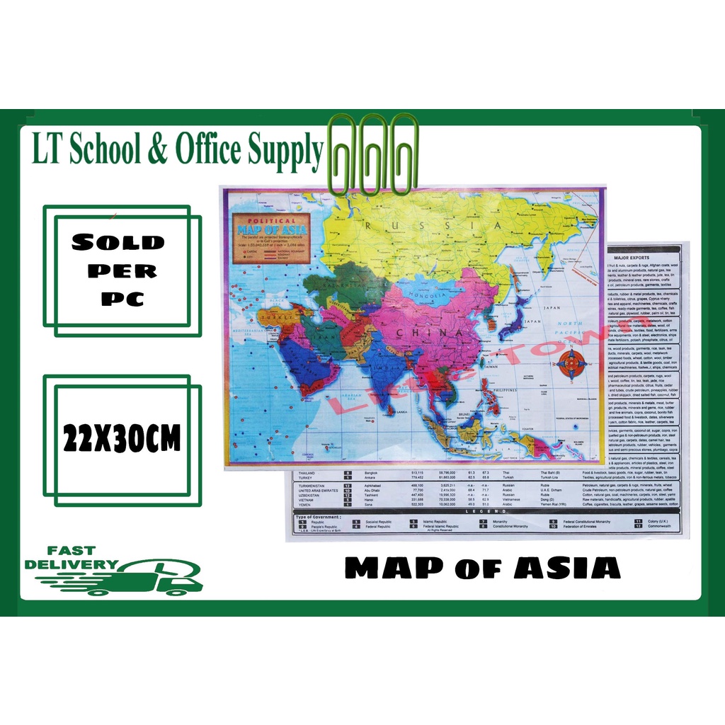Asia Map / Asian regions and nations chart map | Shopee Singapore
