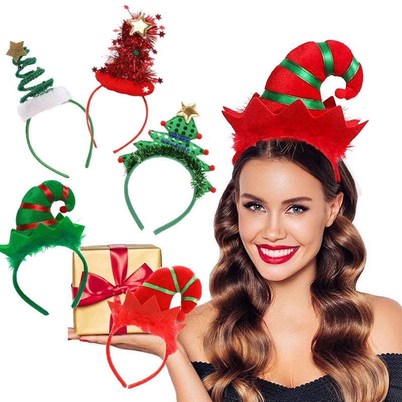 New Unisex Adult Kid Christmas Headband Xmas Tree Bell Santa Elf Spring ...