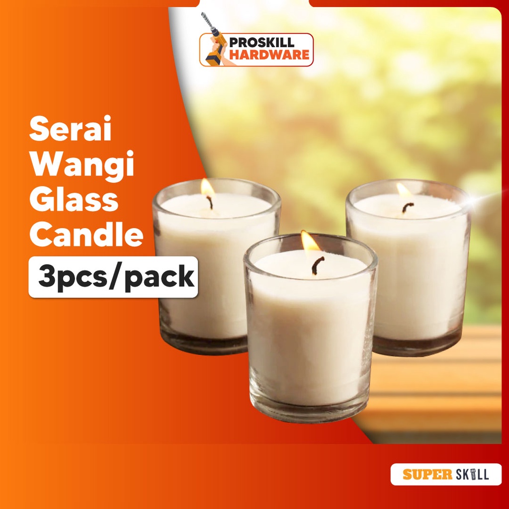 PROSKILL HARDWARE Glass Candle Insect Repellent Citronella Candle 3PCS/PACK / Lilin Serai Wangi ...