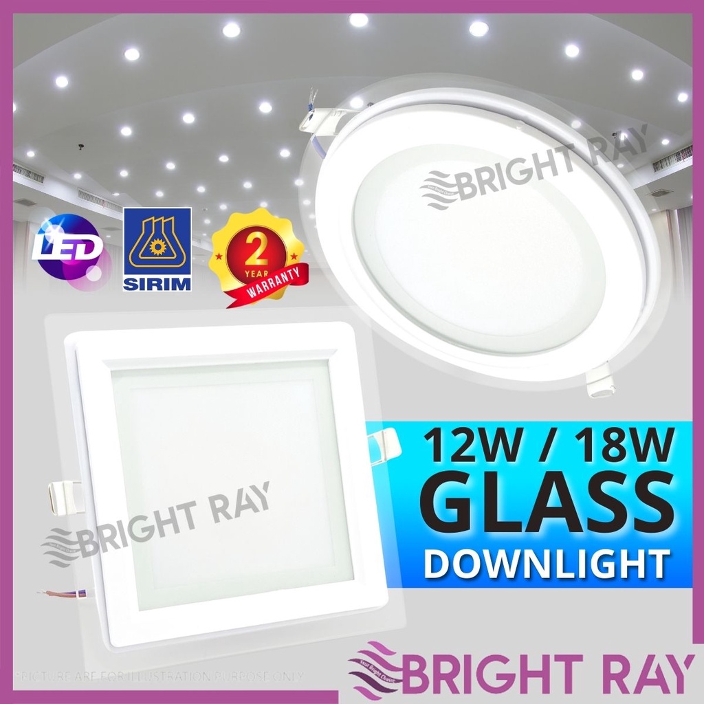 SIRIM 12W / 18W Lampu LED GLASS Downlight Plaster Ceiling Light Lampu ...