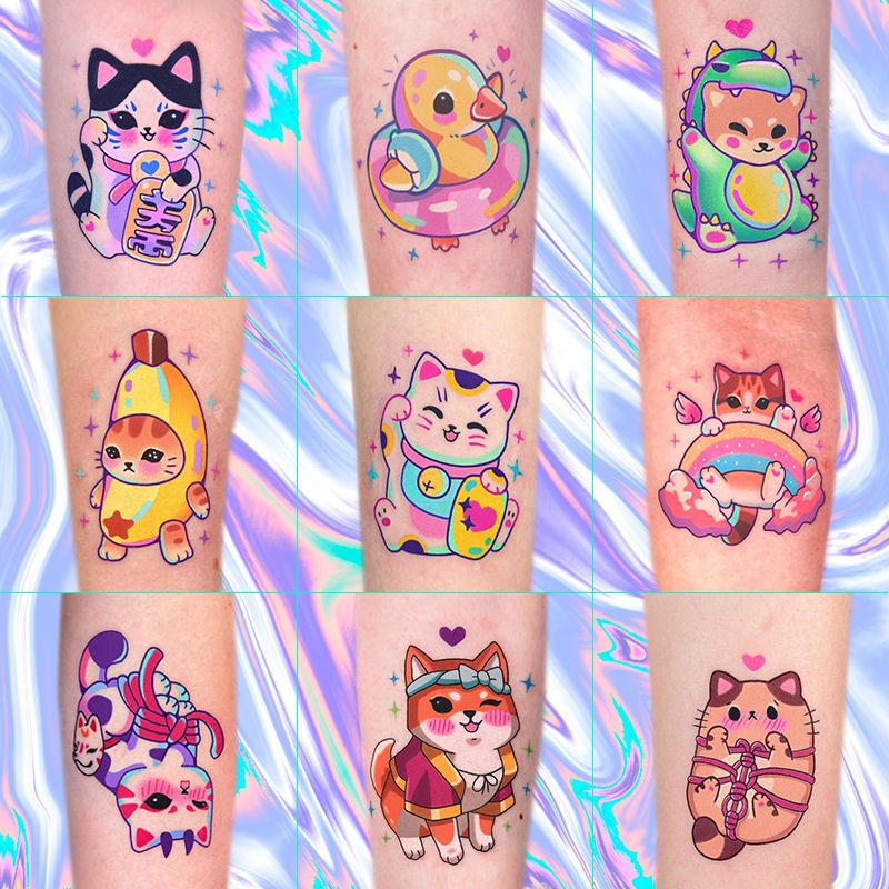 Super Cute Cartoon Cute Cat Tattoo Sticker Waterproof Woman Girl Fake ...