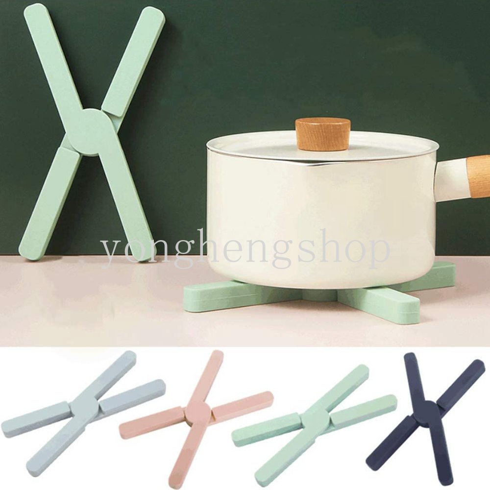 Silicone Trivet Heat Resistant Bowl Cup Cross Pad Foldable Non-Slip Pot ...