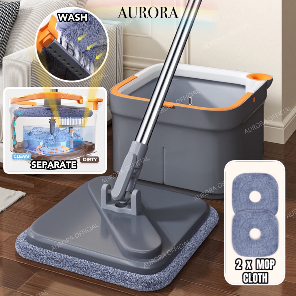 Aurora Official SG Seller Spin Mop Set Bucket Automatic Rotating Mop No Hand-Washing Lazy Mops ...