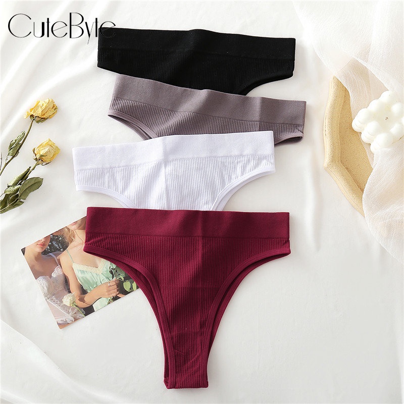 Cute Byte 1/2PCS Thong Panties Sexy Underwear for Women G-String Female Underpants Solid Color ...