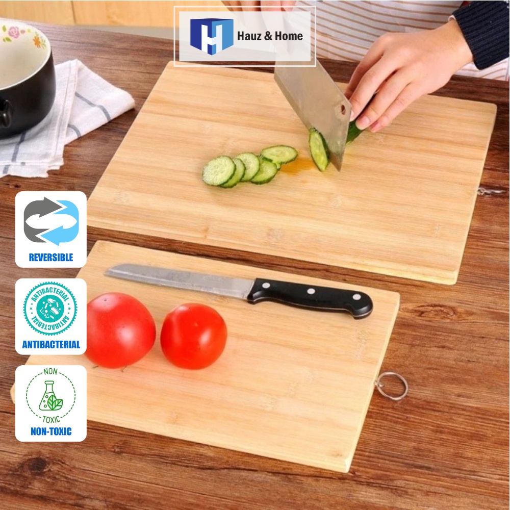 Wooden Bamboo Rectangle Cutting Chopping Board With Ring Handle Kitchen ...