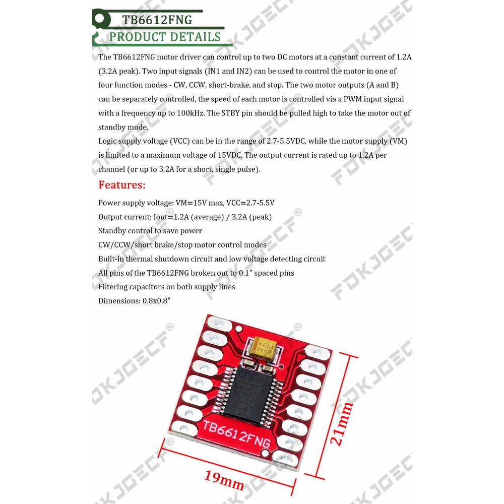 TB6612 DRV8833 Dual Motor Driver 1A TB6612FNG for Arduino ...