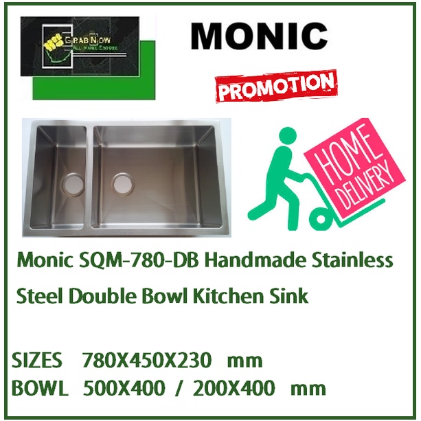 Monic SQM-780-DB Handmade Stainless Steel Double Bowl Kitchen Sink ...