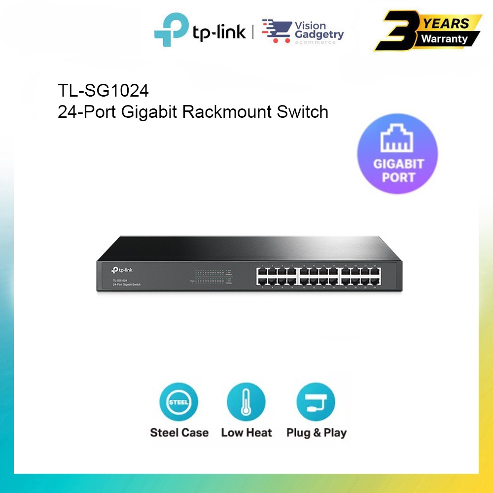 TP-Link TL-SG1024 24-Port 10/100/1000 Gigabit Rackmount Switch Desktop ...