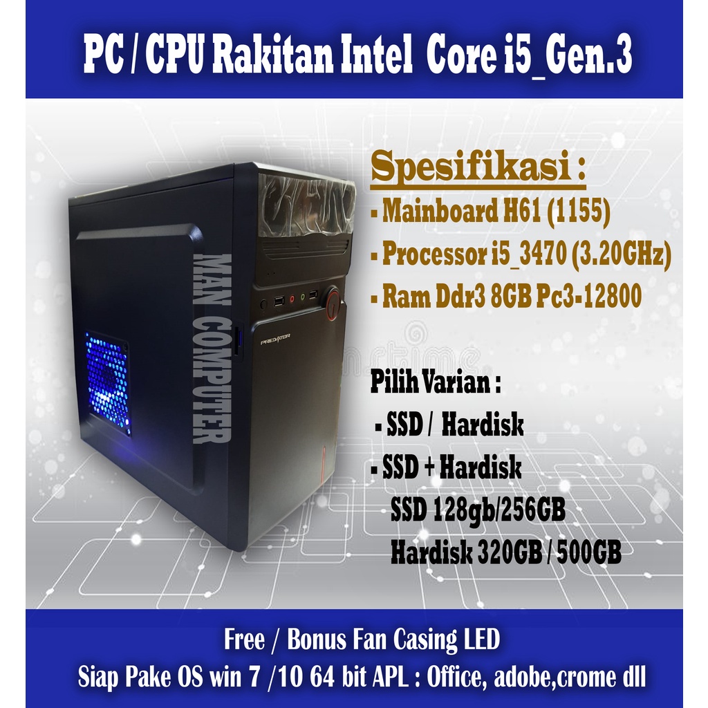 Pc/cpu Assembled Intel Core i5 3470 Ram DDR3 New Case | Shopee Singapore