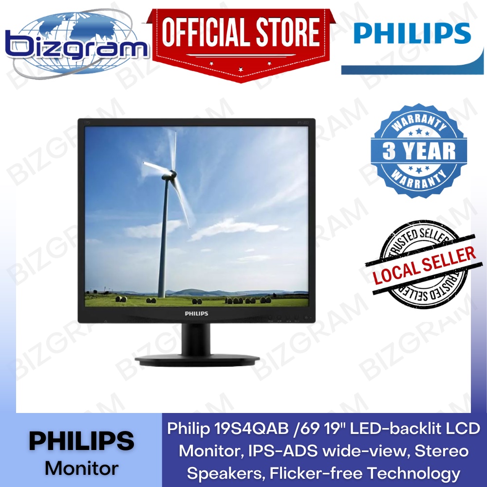 Philip 19S4QAB /69 19" LED-backlit LCD Monitor, IPS-ADS wide-view ...