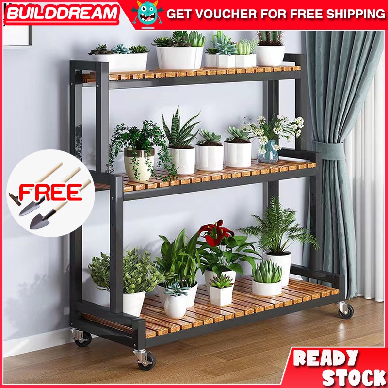 Movable Metal Plant Rack Multistorey Plant Shelf With Universal Wheels ...