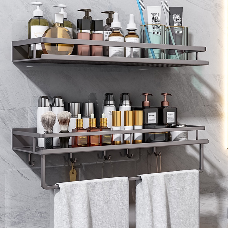 YUN JIE YA Grey Shelf Bathroom Rack no drill Shampoo Toilet Corner ...
