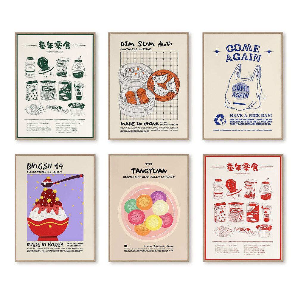 Korean Asian Food Modern Kitchen Poster Print Decor Japanese Retro Art ...