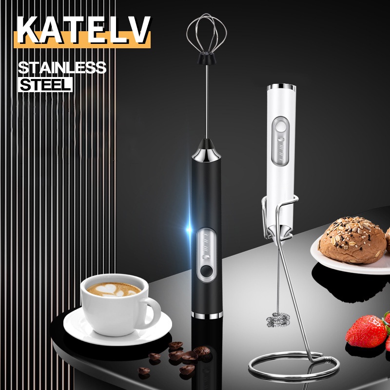 KATELV Electric Milk Coffee Foamer Blender Wireless Coffee Whisk Mixer ...