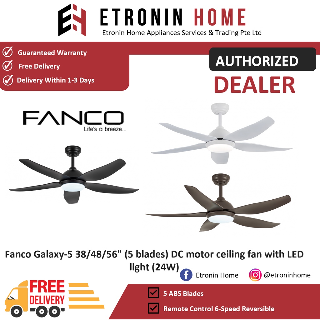 Fanco Galaxy-5 38/48/56" (5 blades) DC motor ceiling fan with LED light ...