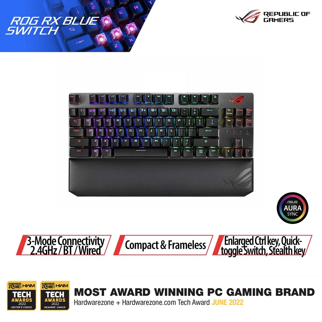 Asus ROG Strix Scope RX TKL Wireless Deluxe, 80% Gaming Keyboard, Tri ...