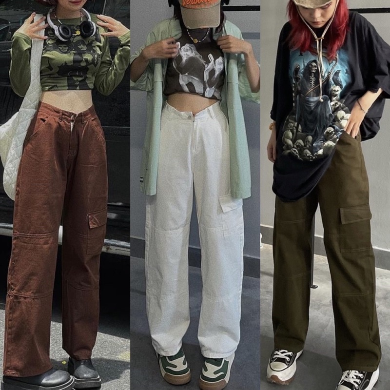 White wide-leg Cargo pants MIAA Khaki Cargo pants, men's and women's ...