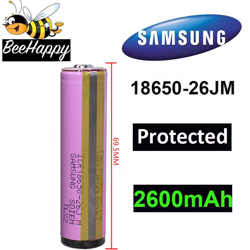 SAMSUNG ICR18650-26JM 18650 PCB PROTECTED 2600mAh RECHARGEABLE LITHIUM ...