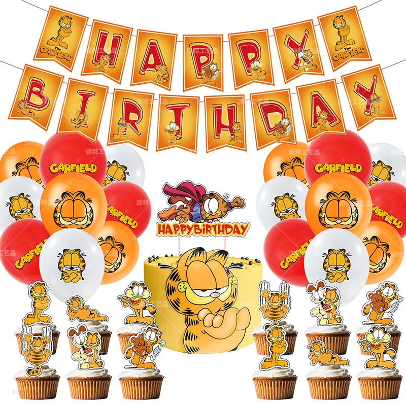 Garfield Theme Party Decoration Set Cute Cartoon Happy Birthday Banner ...