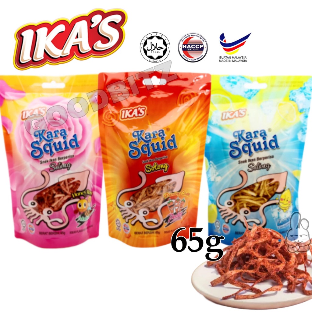 Ika's Kara Squid Dacing Chilli, Cooling Lemon, Honey Rose 65g (Snek ...