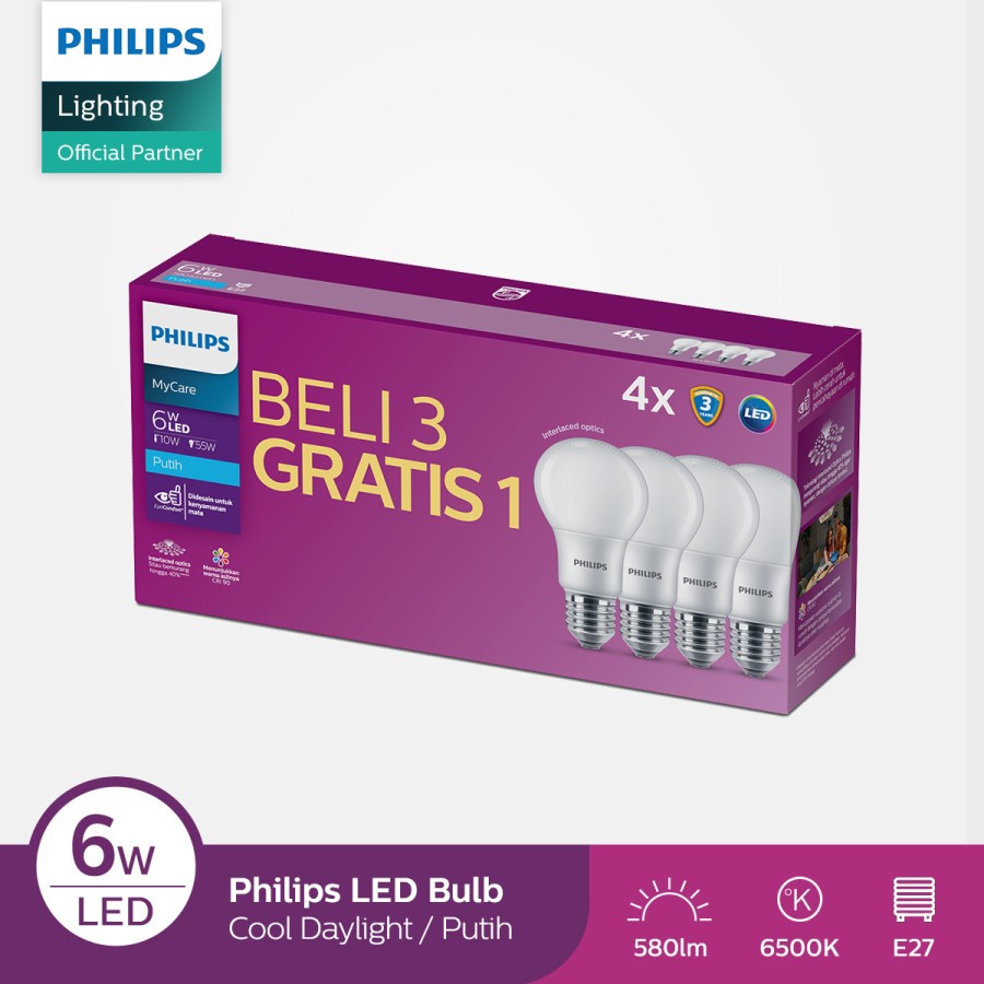 Philips 6w 6 watt multipack LED lamp (1 package contains 4 lights ...
