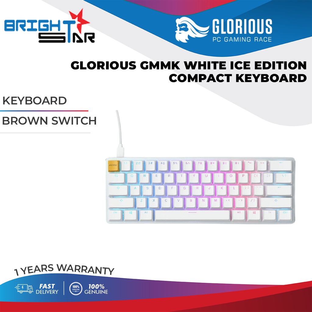 GLORIOUS GMMK COMPACT GAMING KEYBOARD / BROWN SWITCH (BLACK / WHITE ICE ...